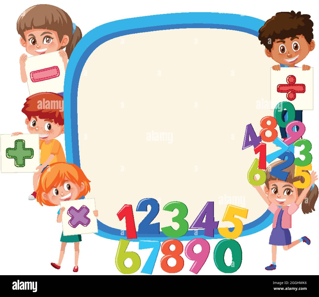 Empty board with school kids and math objects illustration Stock Vector ...