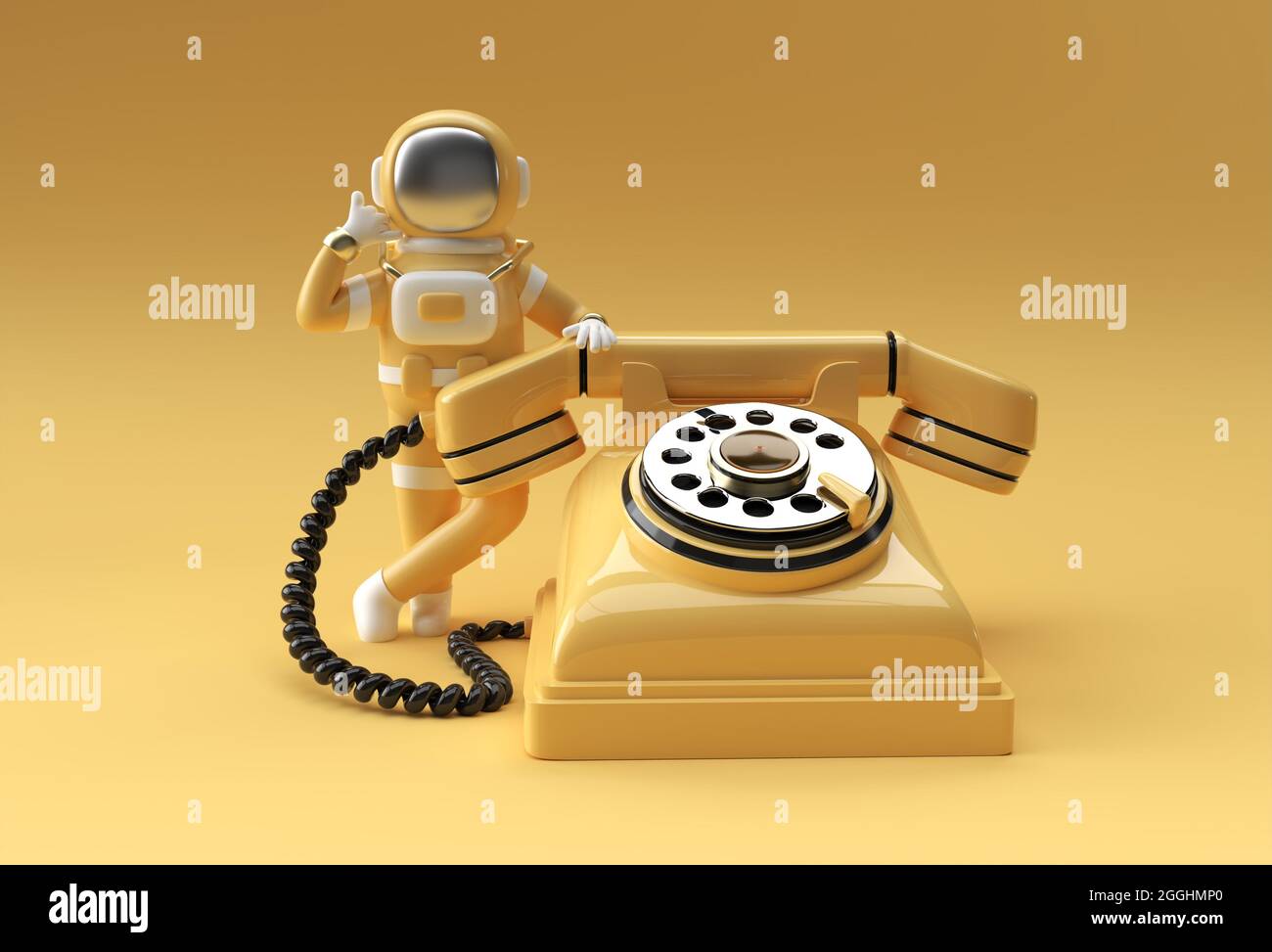 3d Render Spaceman Astronaut calling gesture with old telephone 3d ...