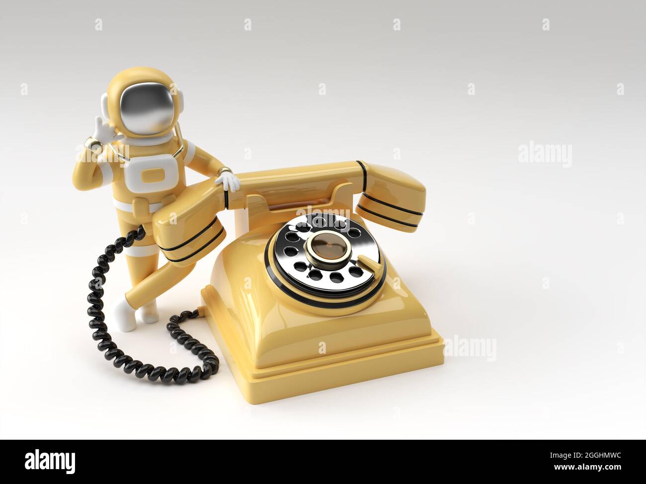 3d Render Spaceman Astronaut calling gesture with old telephone 3d ...