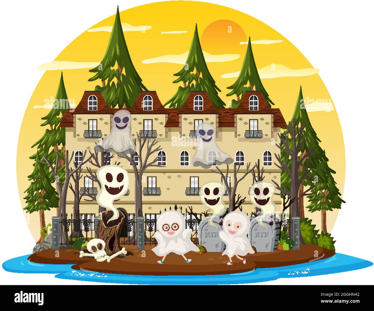 Haunted house at daytime scene illustration Stock Vector Image & Art ...