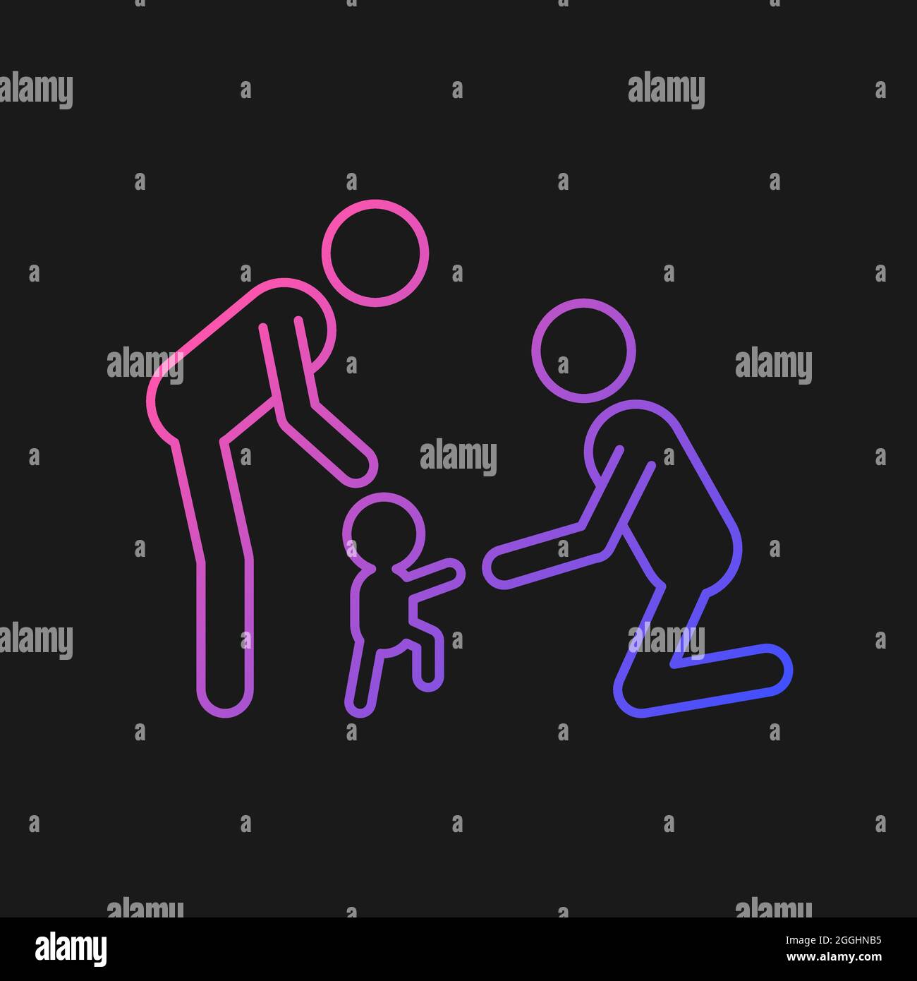 Teaching toddler to walk gradient vector icon for dark theme Stock ...