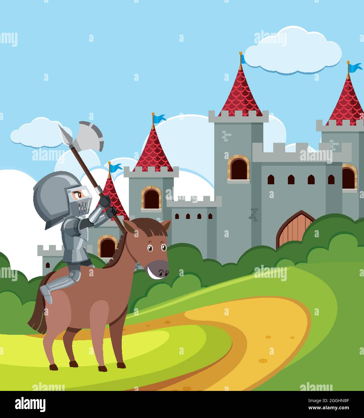 Cartoon knight in front castle hi-res stock photography and images - Alamy