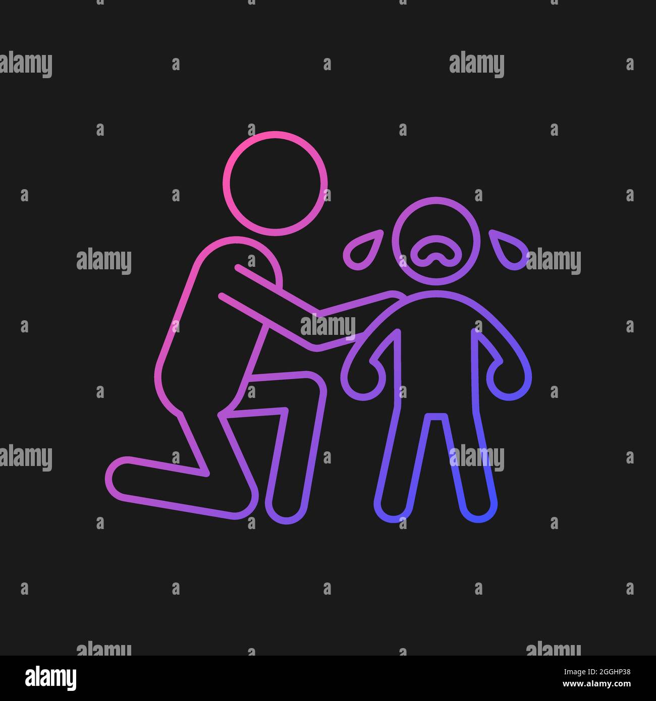 Comforting crying child gradient vector icon for dark theme Stock ...