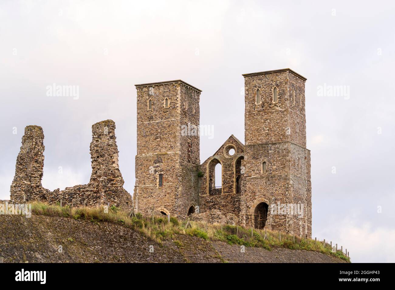 The 12th century twin towers of the ruins of the Anglo-Saxon church and ...