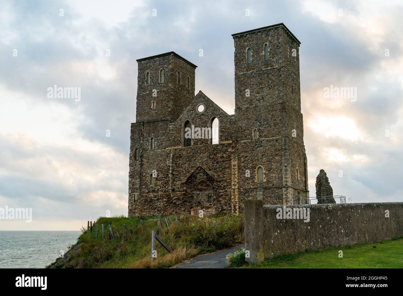 The 12th century twin towers of the ruins of the Anglo-Saxon church and ...