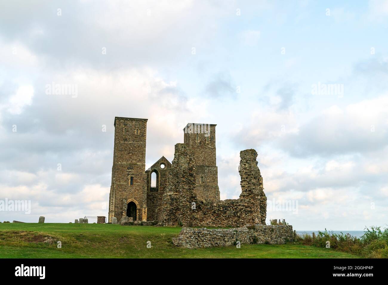 The 12th century twin towers of the ruins of the Anglo-Saxon church and ...