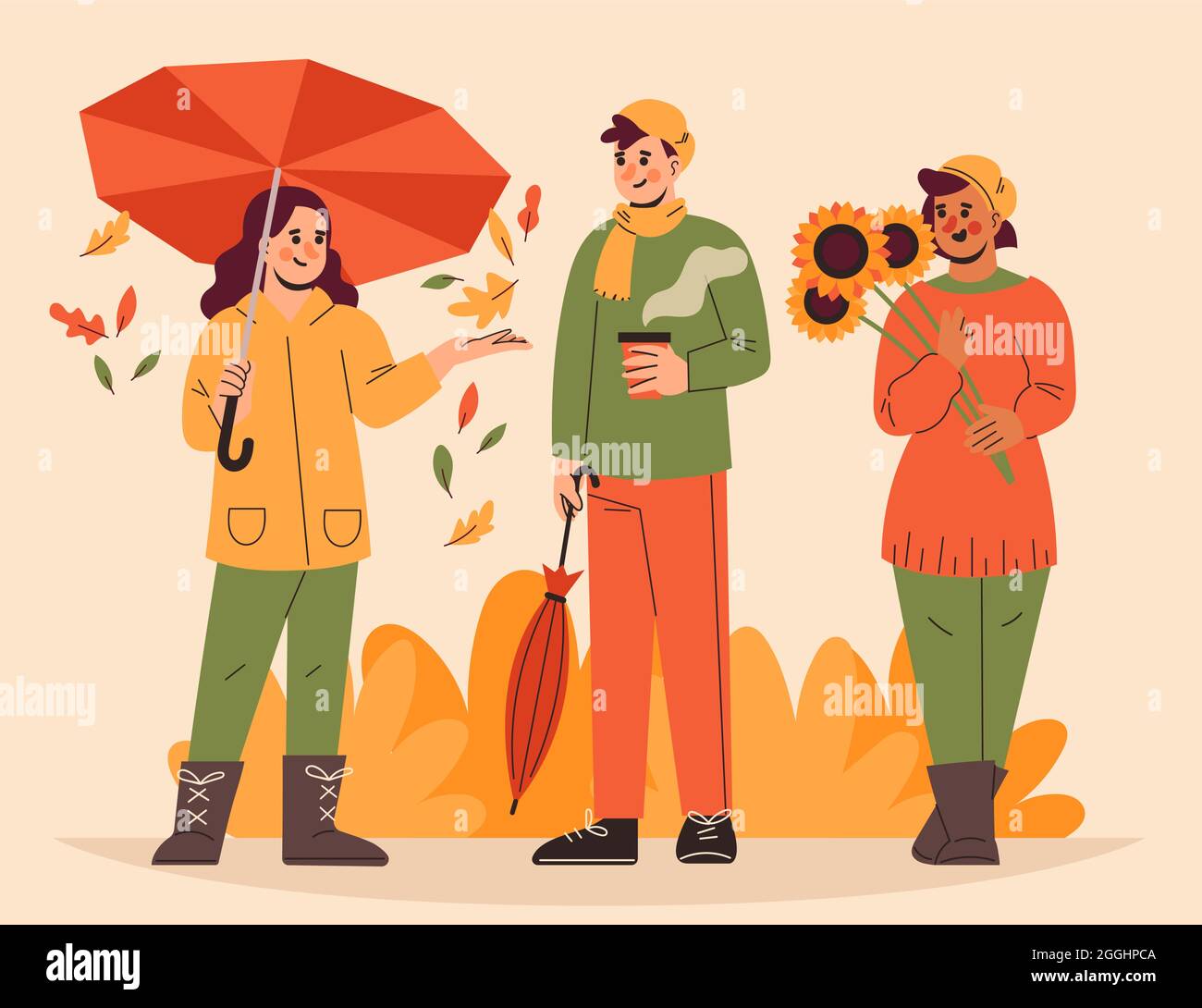 Hand drawn flat people in autumn illustration Vector illustration Stock ...