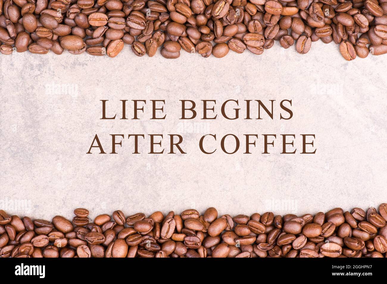 Coffee beans on a textured background, with text in the middle Stock ...