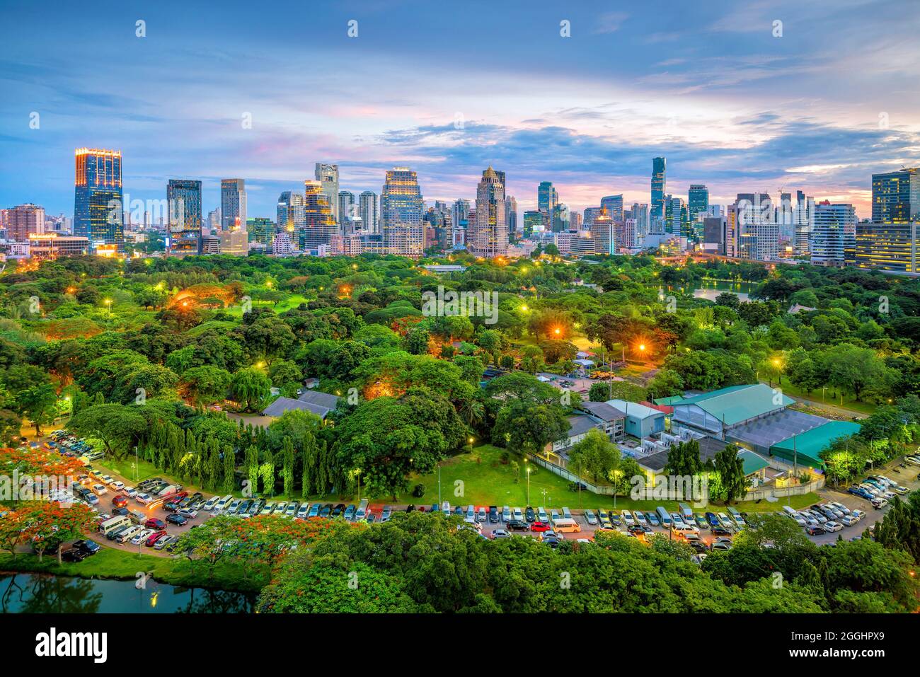 Bangkok city skyline with Lumpini park from top view in Thailand at ...