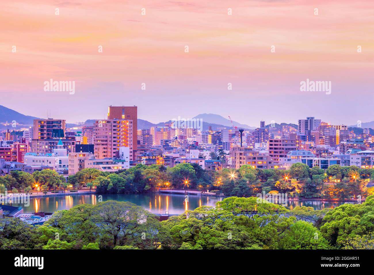Fukuoka city skyline in Japan at sunset Stock Photo - Alamy