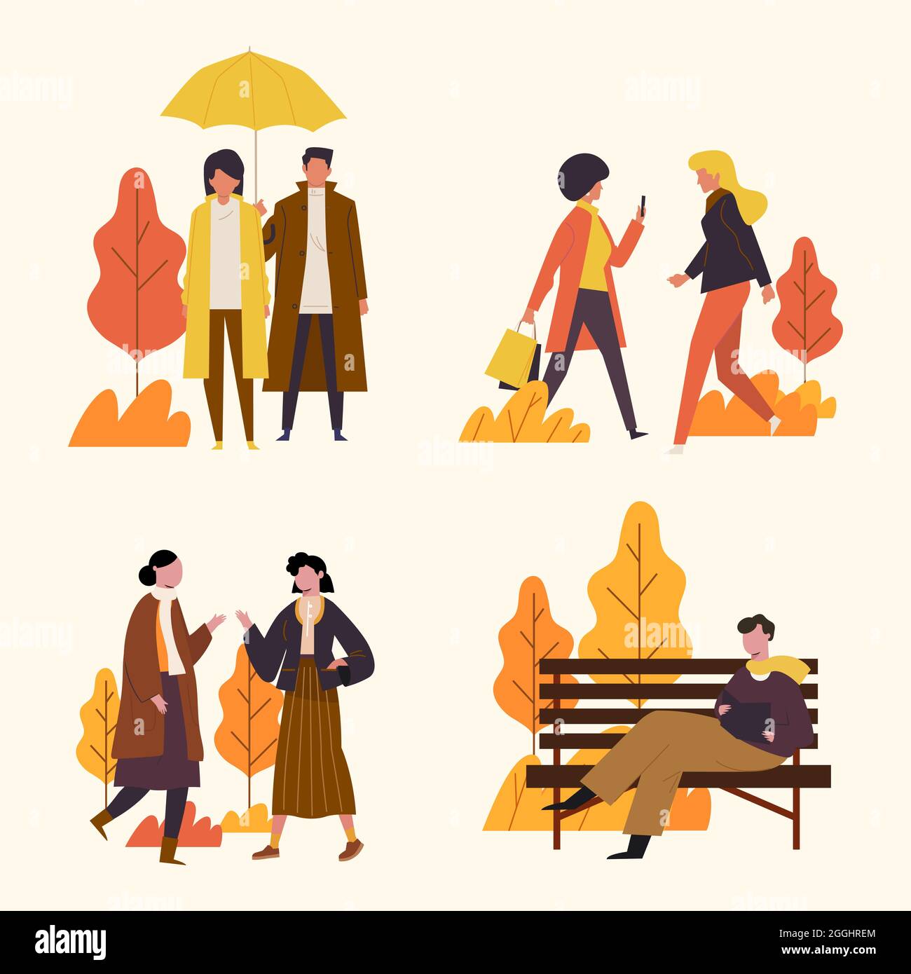 Hand drawn flat people in autumn set Vector illustration Stock Vector ...