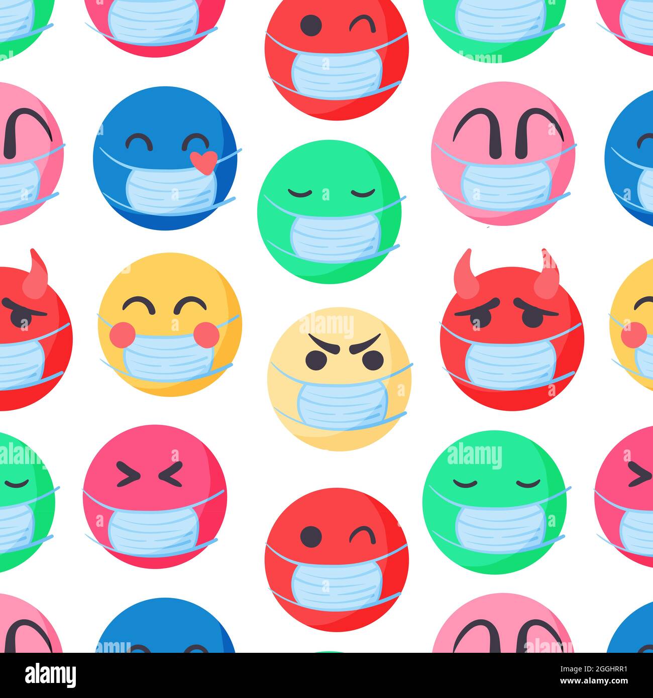 Hand drawn emoji with face mask pattern Vector illustration Stock ...