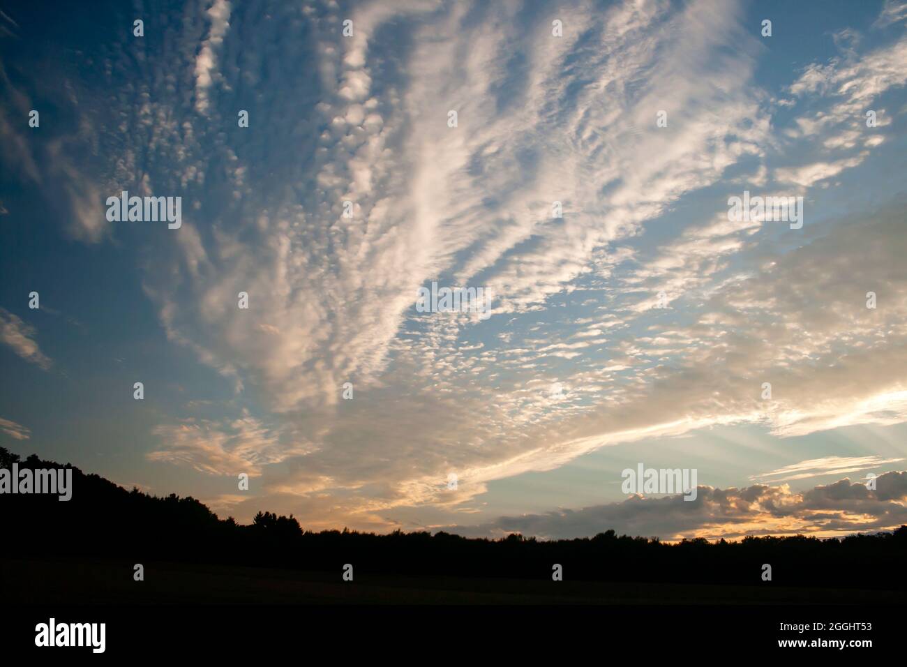 Cirrocumulus and cumulus white clouds on at sunset Stock Photo - Alamy