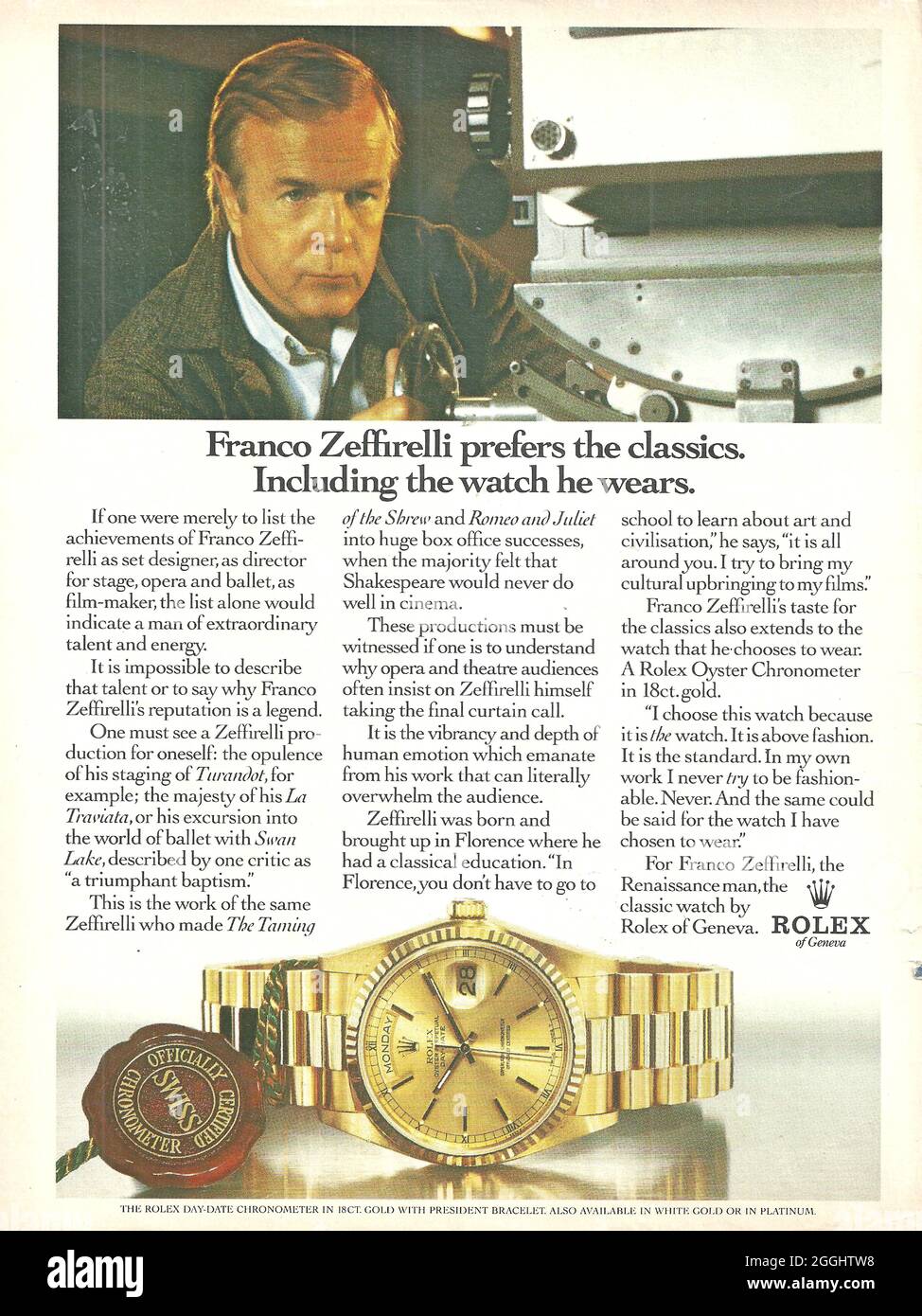 Paper ad advert of Rolex watch Swiss made Rolex Oyster day date gmt ...