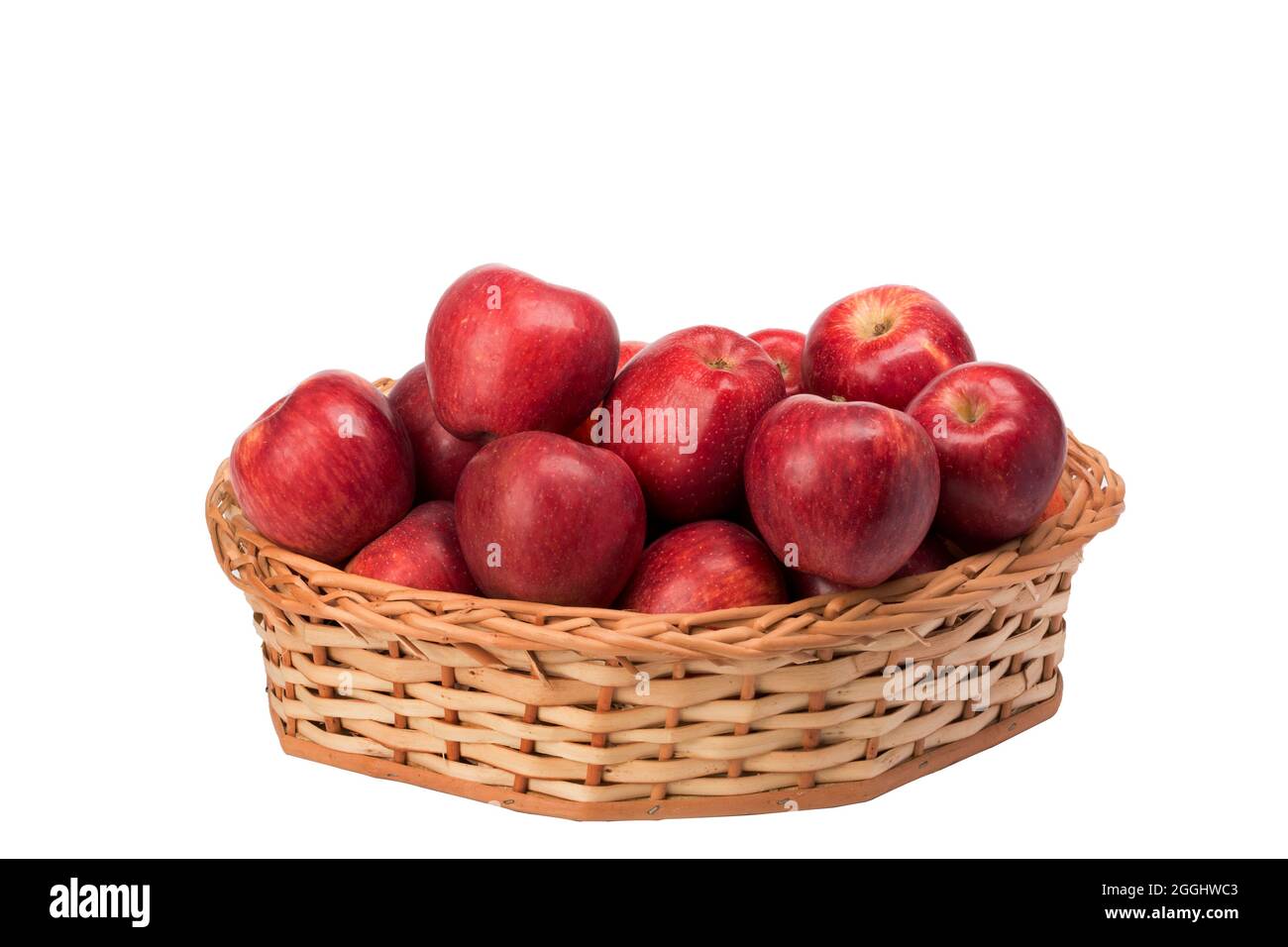 red apples in wicker basket on isolated white background Stock Photo ...