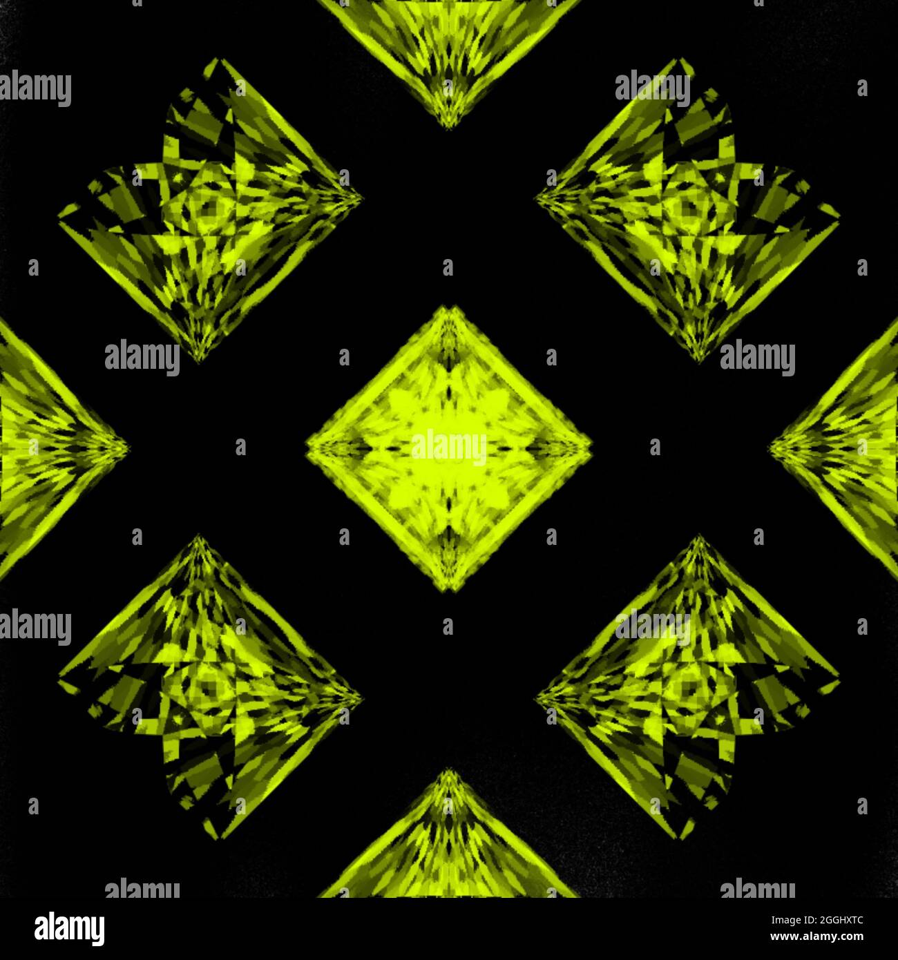Abstract seamless illustration of lime green shiny diamonds on black ...