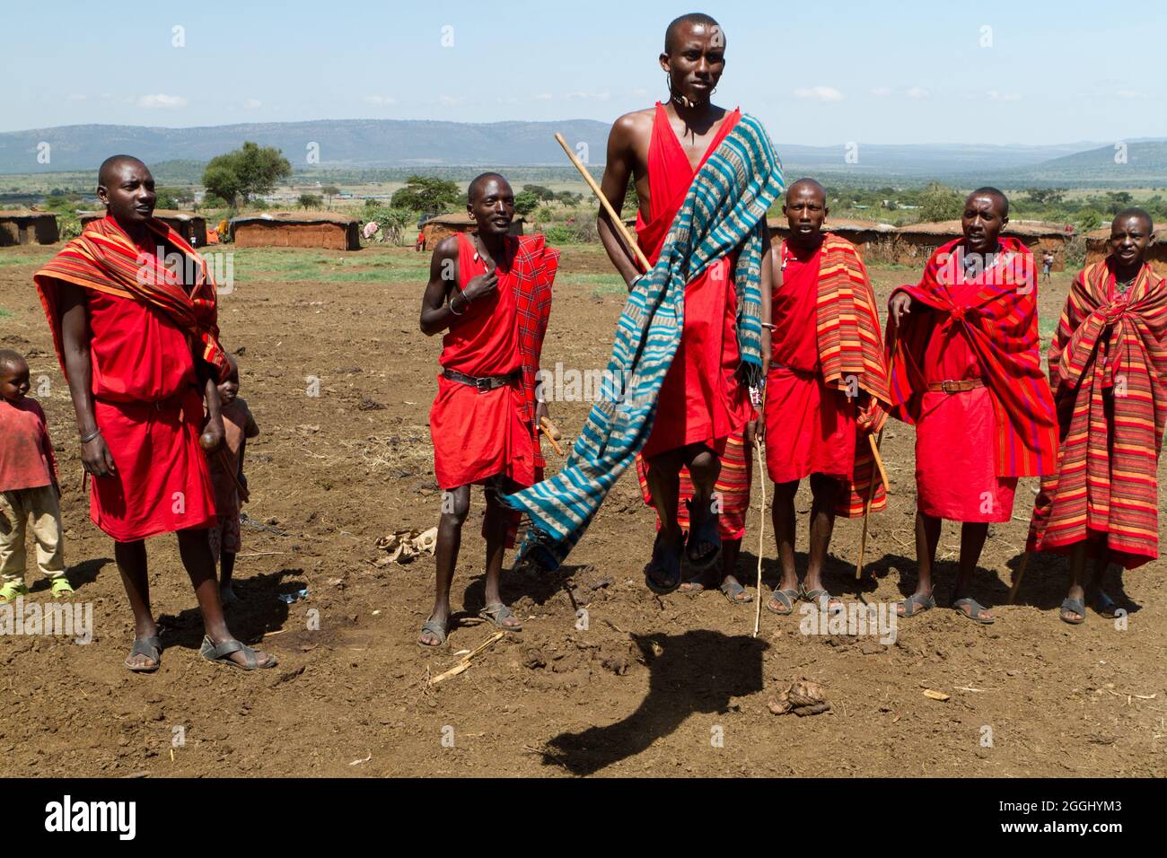 Maasai Warriors Performing Traditional Jumping Dance In The Maasai Mara