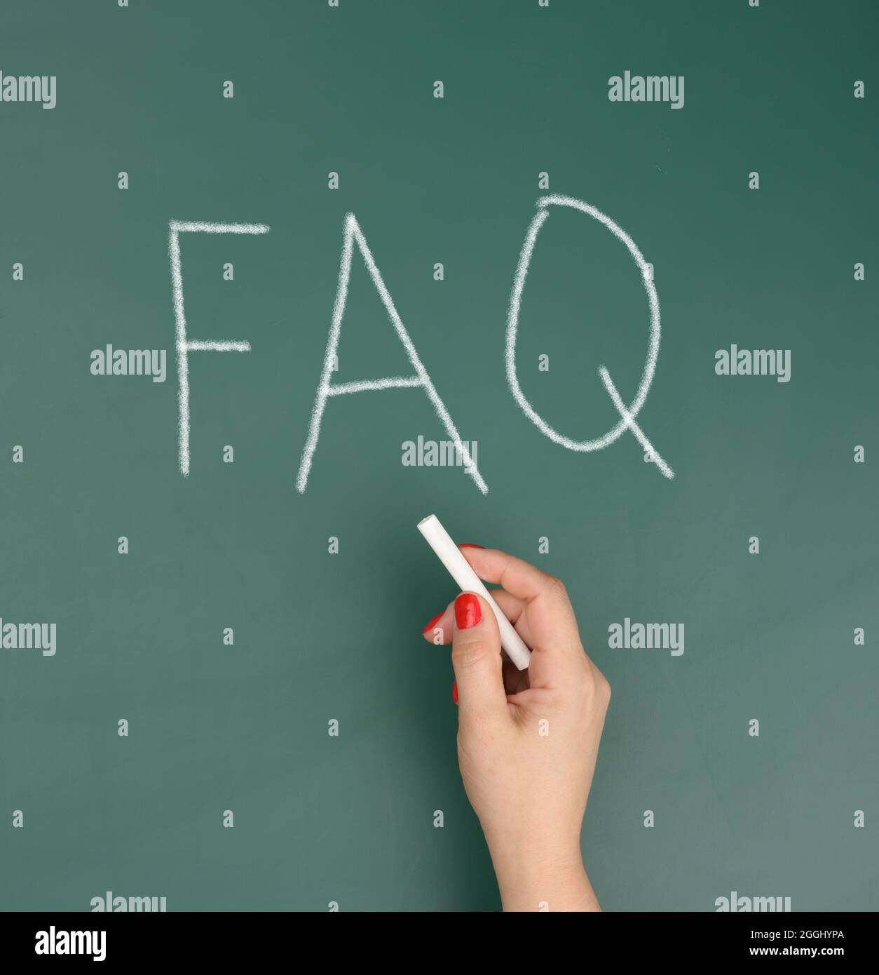 inscription FAQ (frequently asked questions) on a green background. QA ...