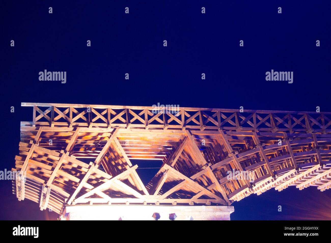 Modern replica of the Ancient Roman Empire Bridge over Danube Stock ...