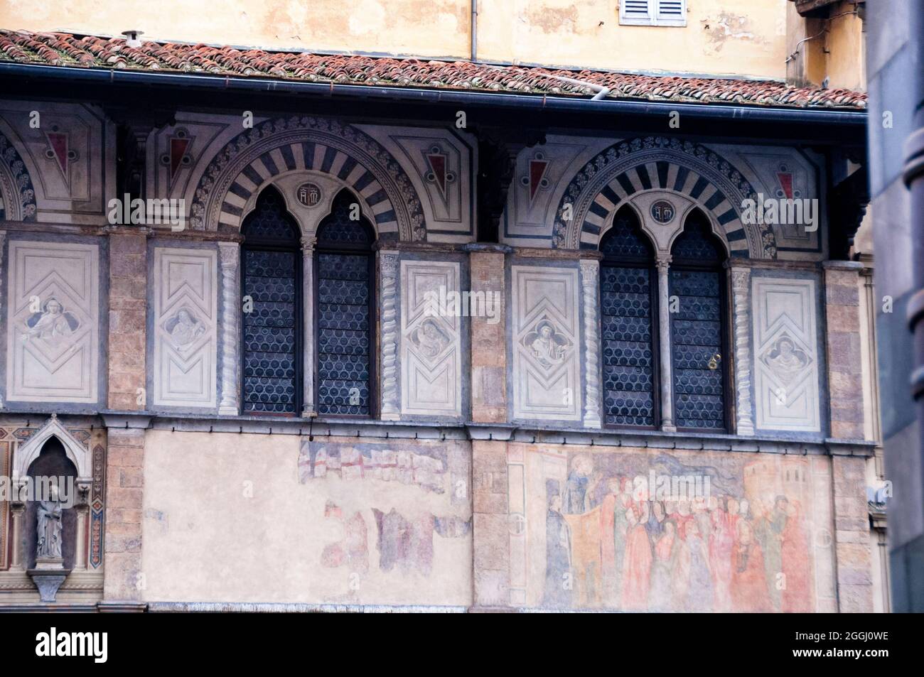 Trefoil arched windows of Loggia del Bigallo in Florence, Italy Stock ...