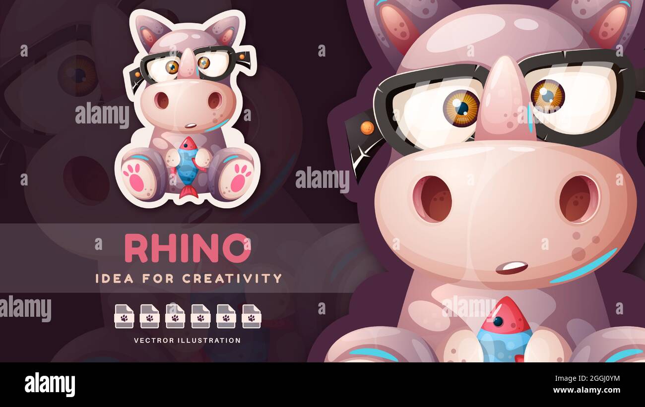 Cartoon character animal rhino with fish Stock Vector Image & Art - Alamy