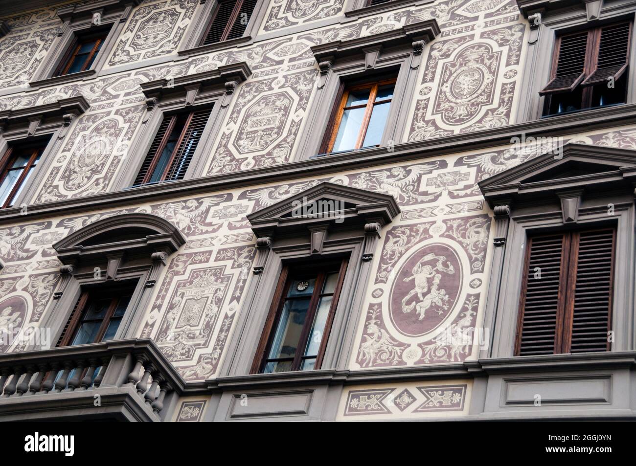 Sgraffito, the technique of layering plaster and scratching the surface ...