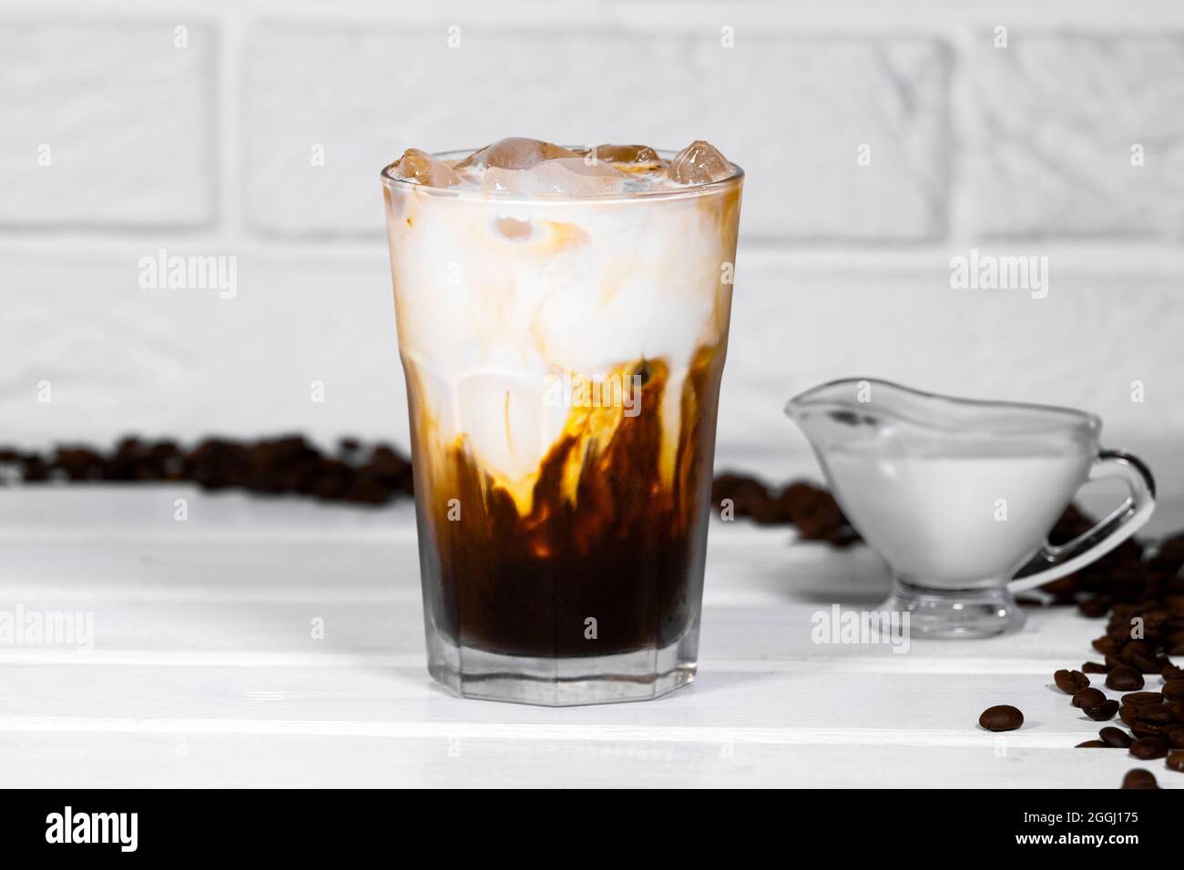 Iced Coffee with milk on white background, Summer refreshment drink ...