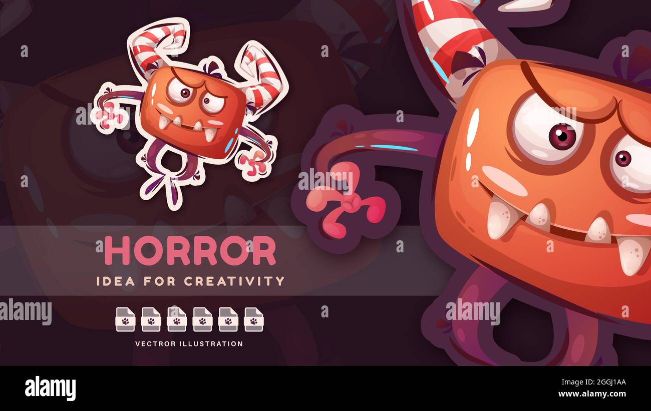 Cartoon character evil monster - cute sticker Stock Vector Image & Art ...