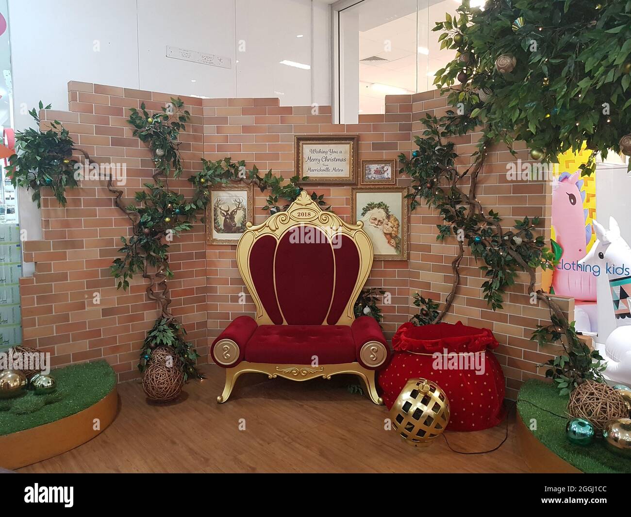 GOSFORD, AUSTRALIA - Dec 30, 2018: A Christmas Santa set up for a ...