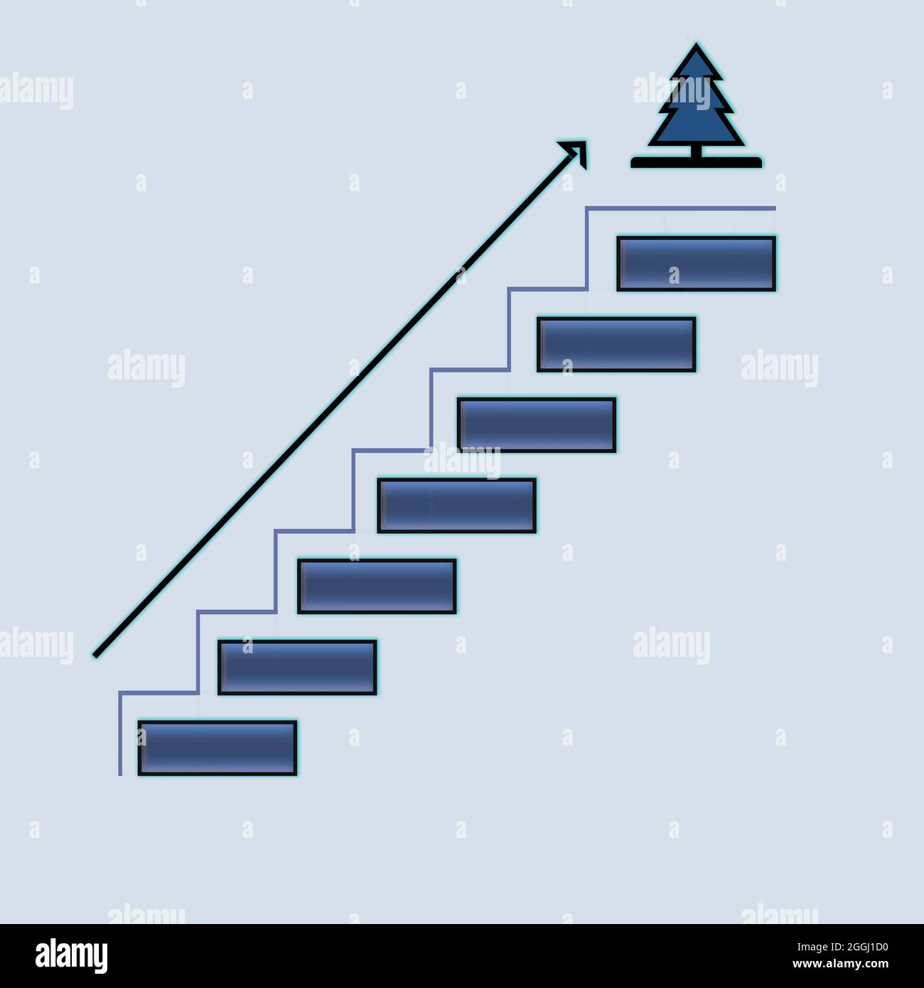 Chart of a staircase to a fir icon on a light blue background Stock ...