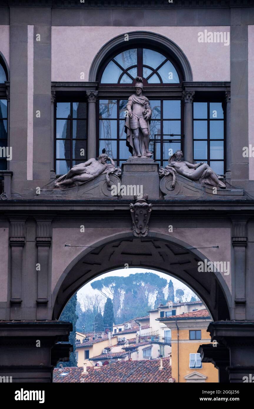 Mannerist-style architecture of the Uffizi Gallery in Florence, Italy ...