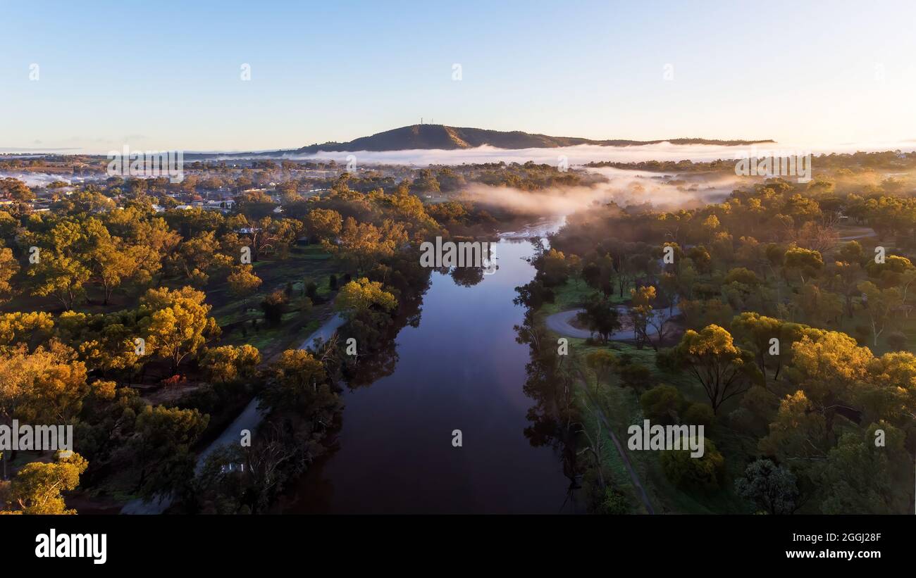 Fog rolling in over Avon River in York Western Australia Stock Photo ...