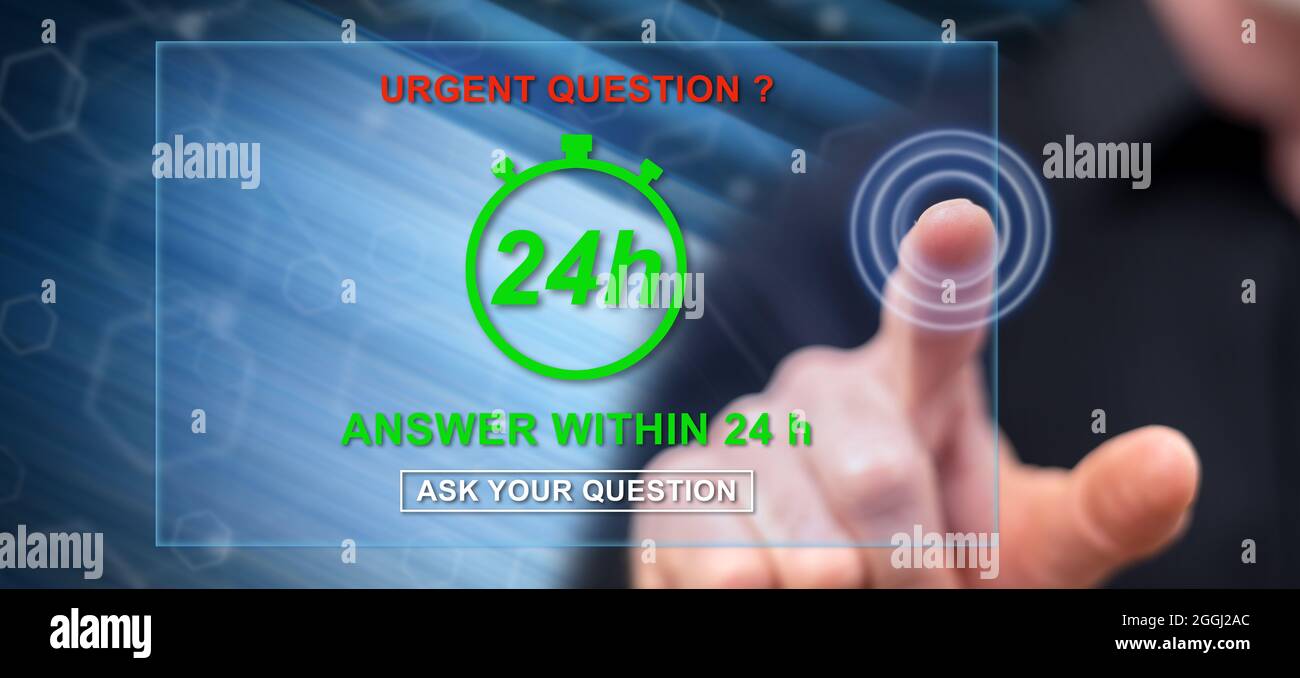 Man touching an urgent questions concept on a touch screen with his ...