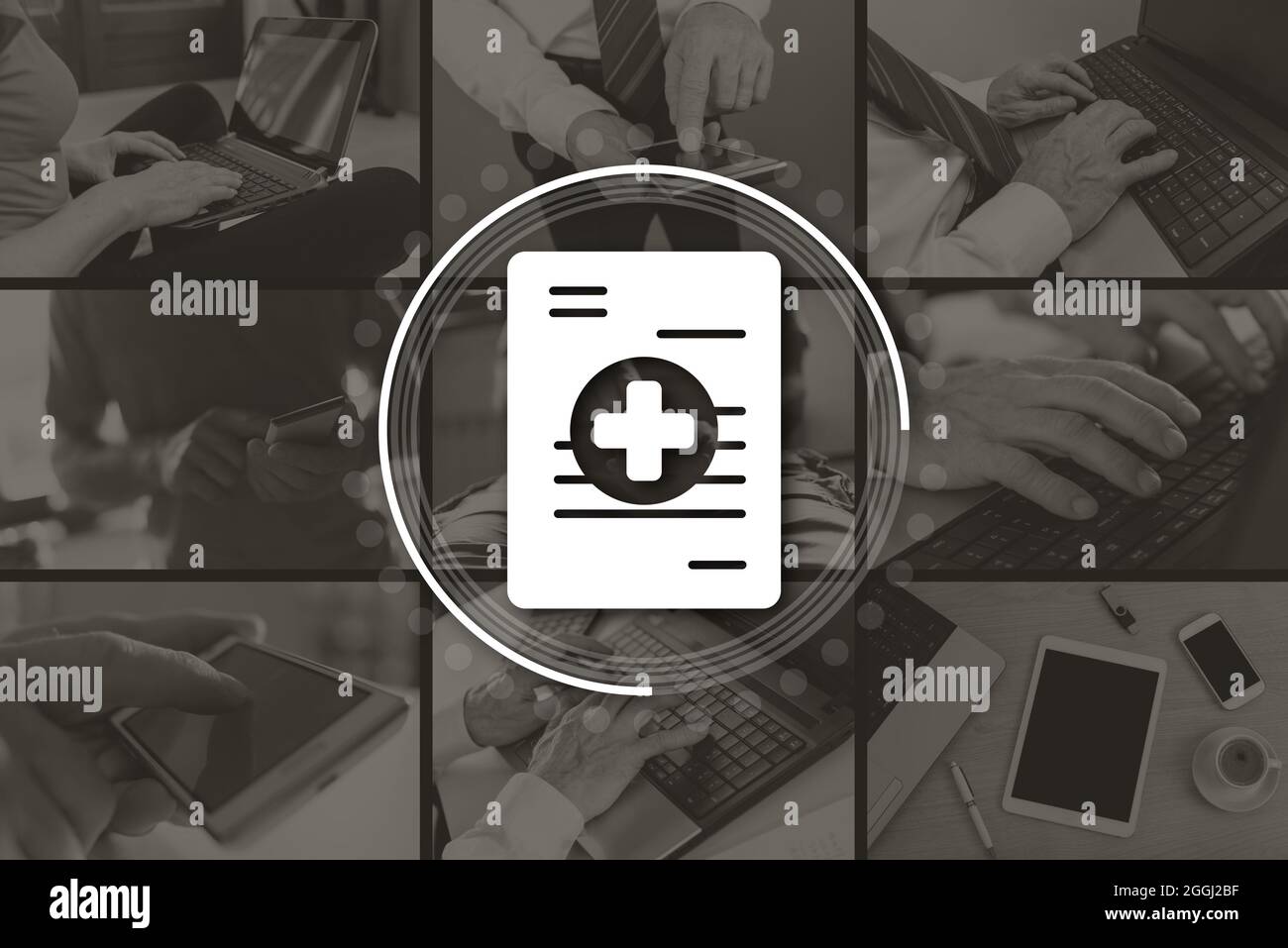 Medical record concept illustrated by pictures on background Stock ...