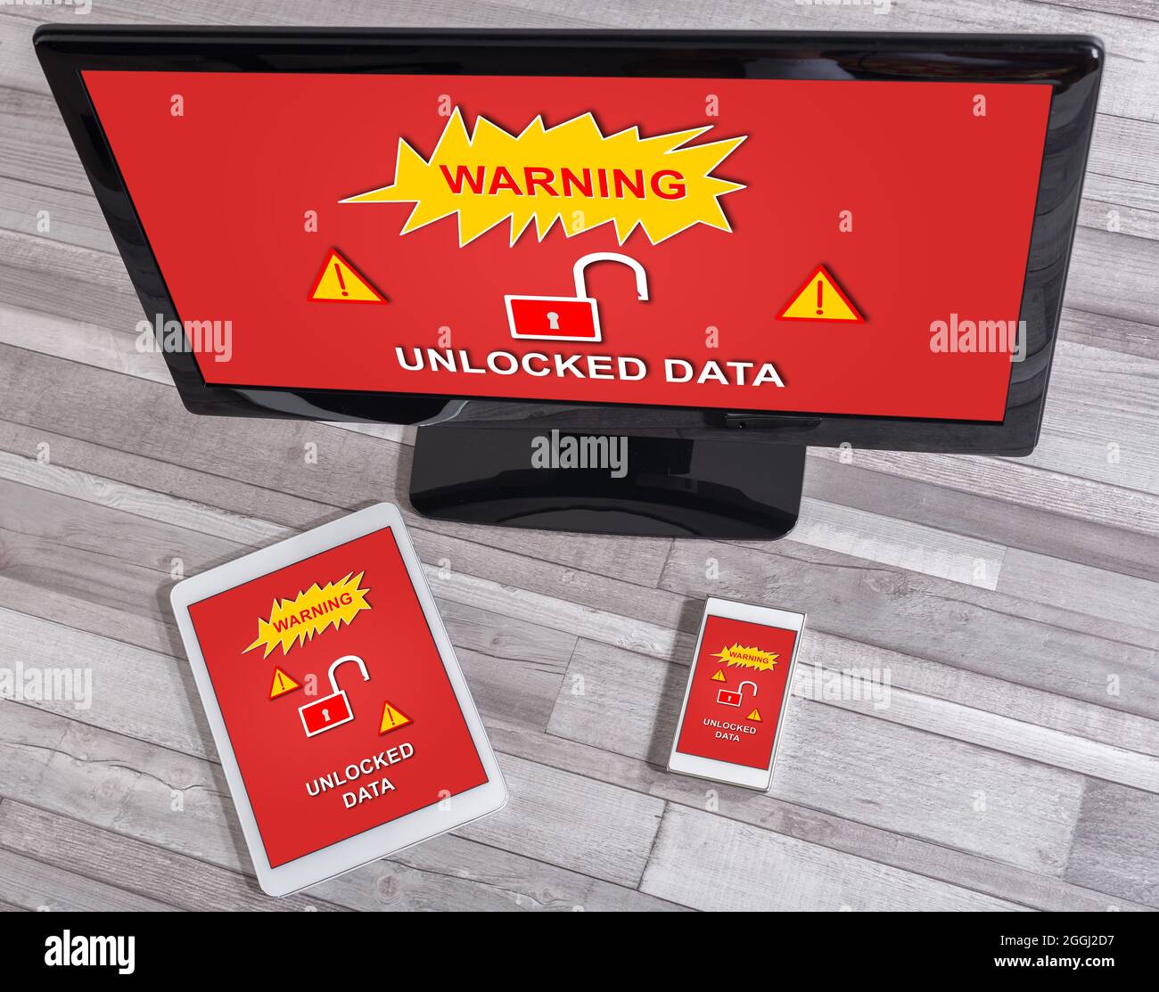 Data security concept shown on different information technology devices ...