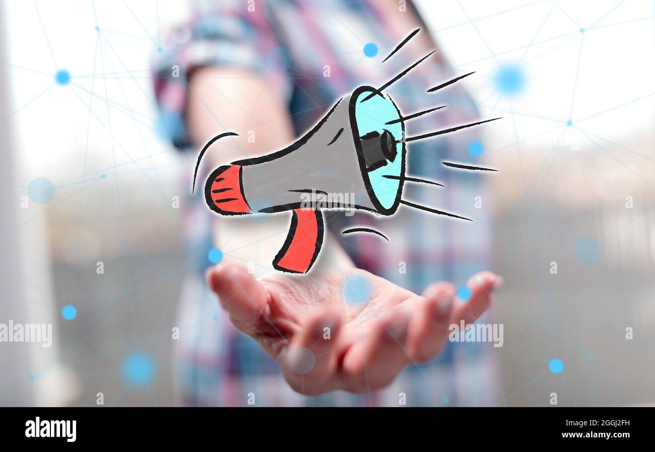 Communication concept above the hand of a woman in background Stock ...