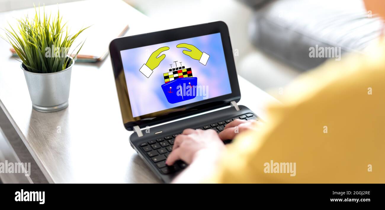 Laptop screen displaying a shipment insurance concept Stock Photo - Alamy