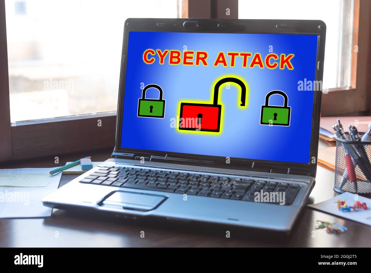 Laptop screen displaying a cyber attack concept Stock Photo - Alamy