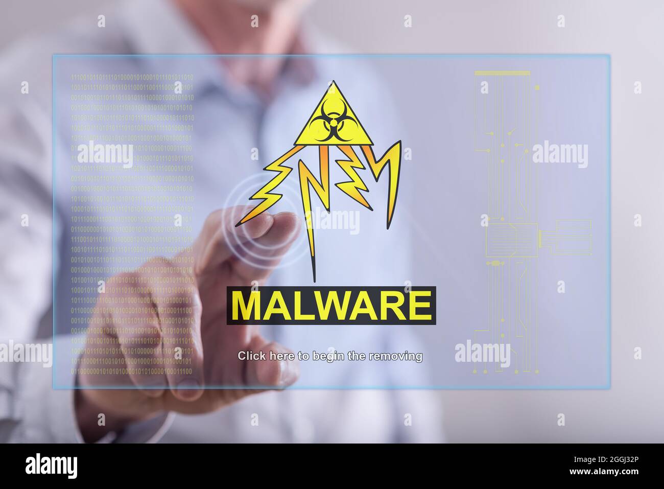 Man touching a malware concept on a touch screen with his finger Stock ...