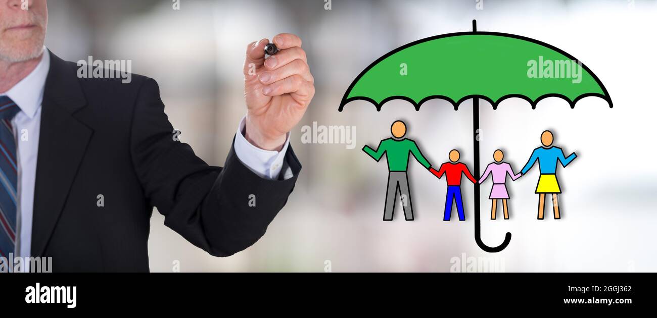 Family life insurance concept drawn by an insurance agent Stock Photo ...