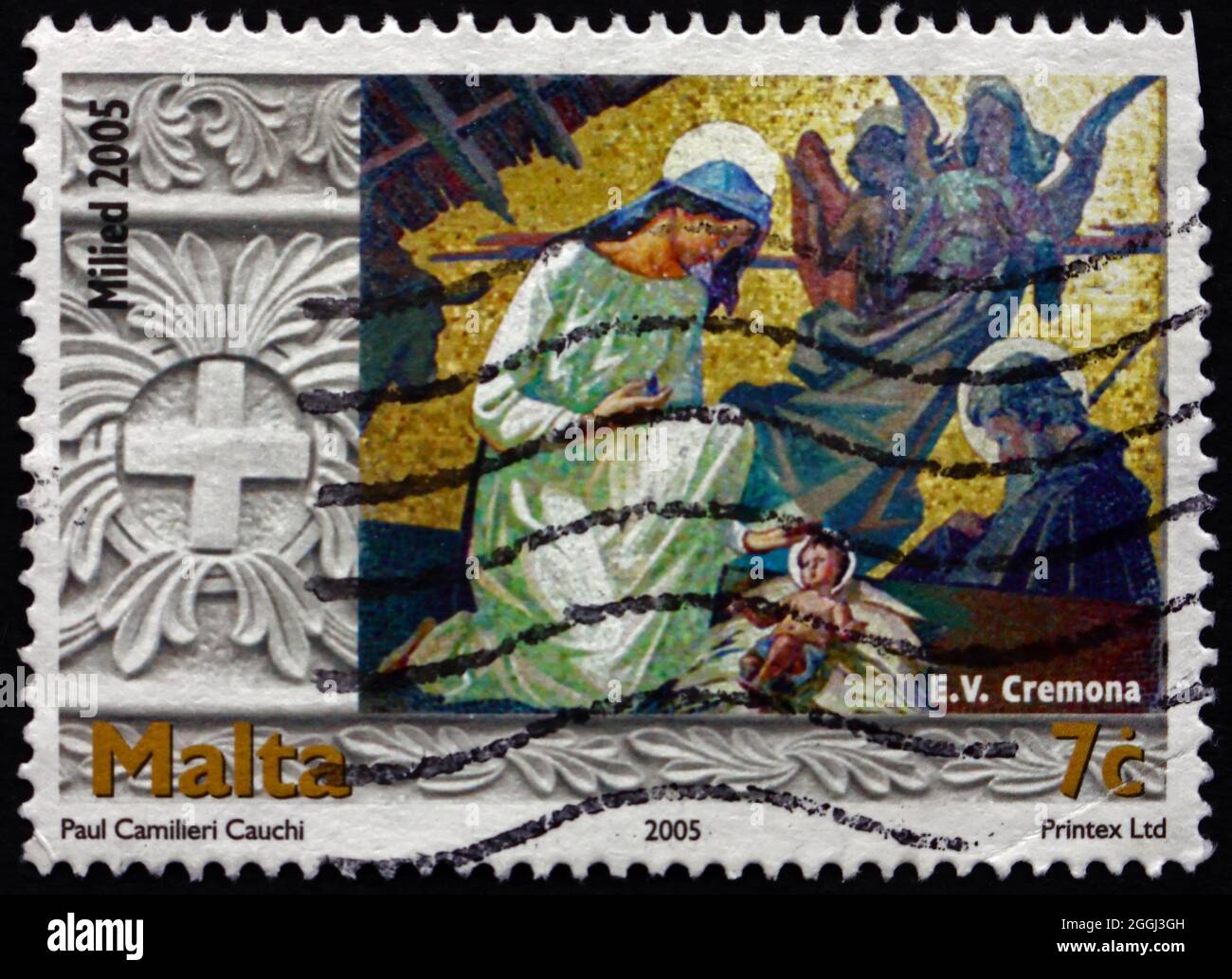 MALTA - CIRCA 2005: a stamp printed in Malta shows Nativity, Painting ...