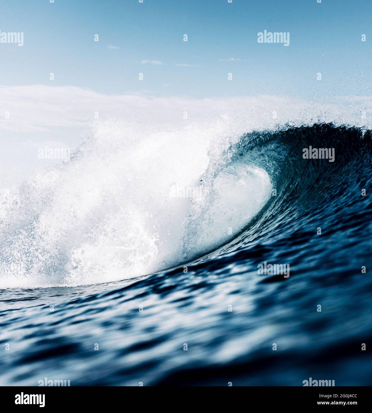 wave breaking on the sea surface, tube, aggressive, blue Stock Photo ...