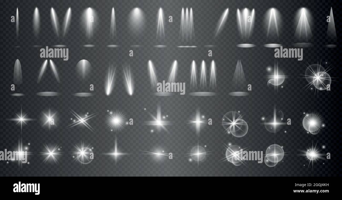 Set, realistic lighting, light rays on a dark background - Vector ...