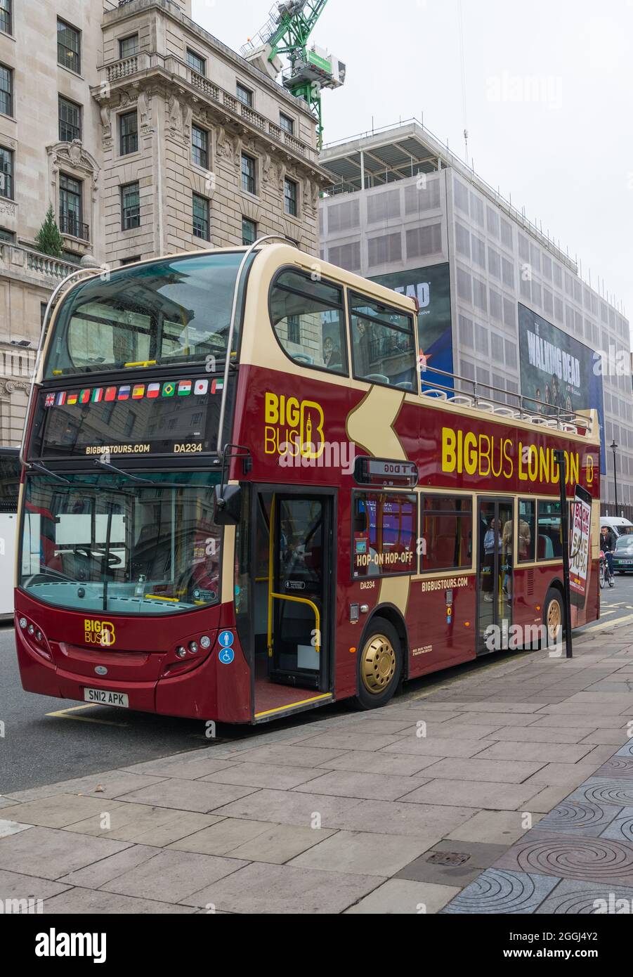 Big Bus London tour bus waiting to pick up passengers at bus stand in ...