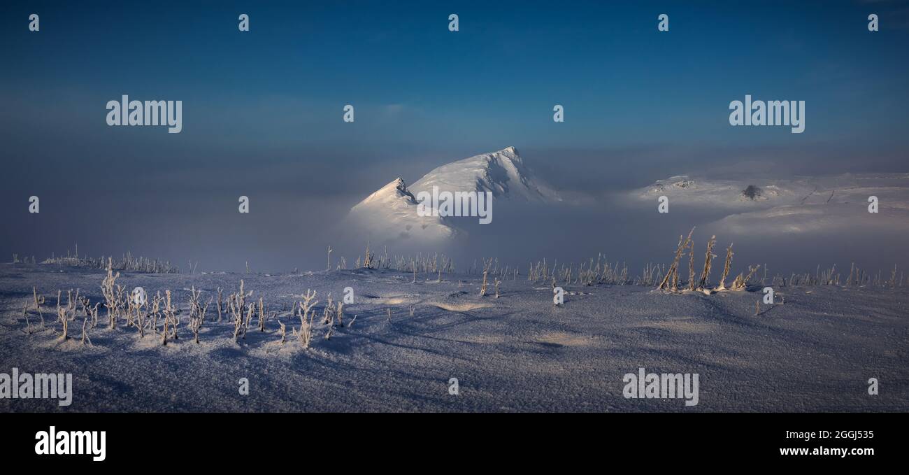 beautiful panoramic photograph of a mountains full of snow Stock Photo ...