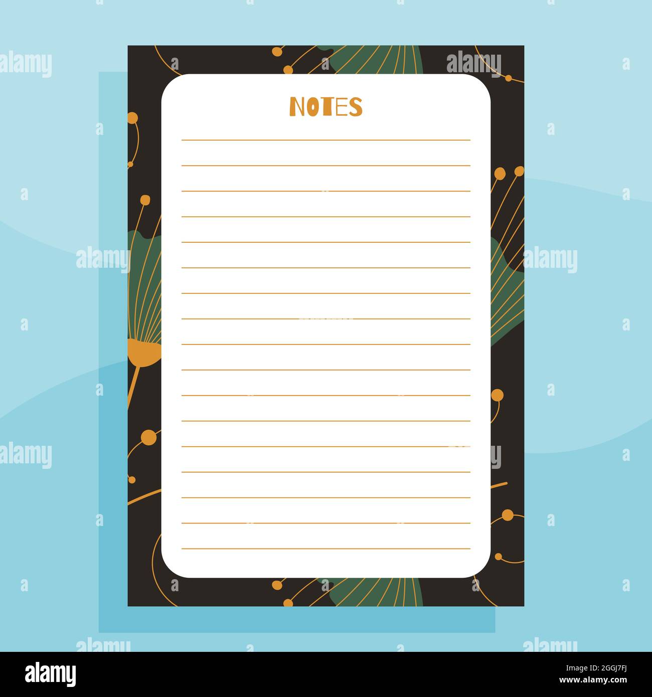 Notes print concept page template. With hand drawn exotic floral leaves ...