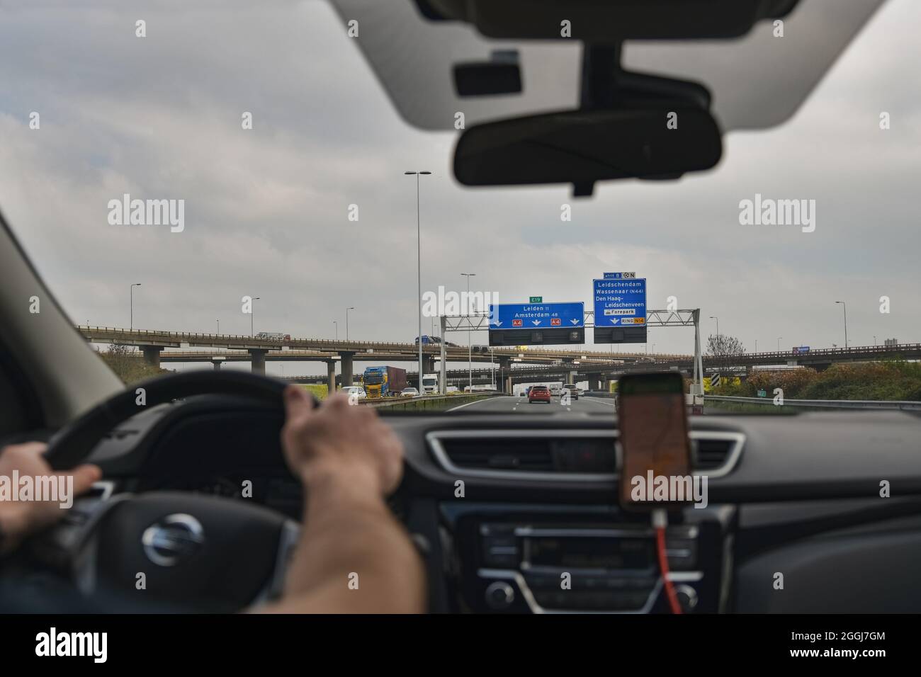 DELFT, NETHERLANDS - APRIL 15, 2019: Board signs on the Autobahn for ...