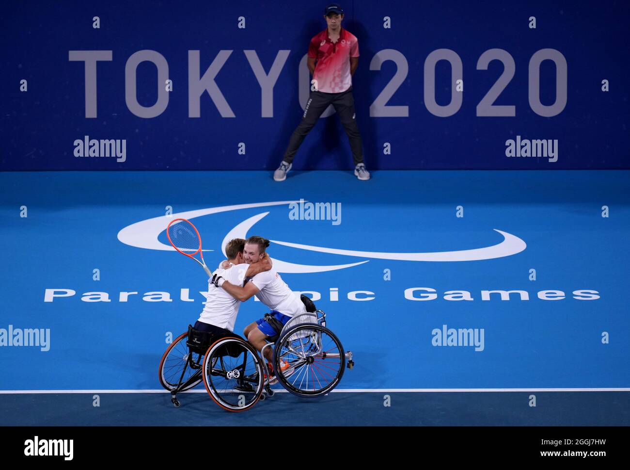 Netherlands' Sam Schroder (right) and Niels Vink celebrate the win ...