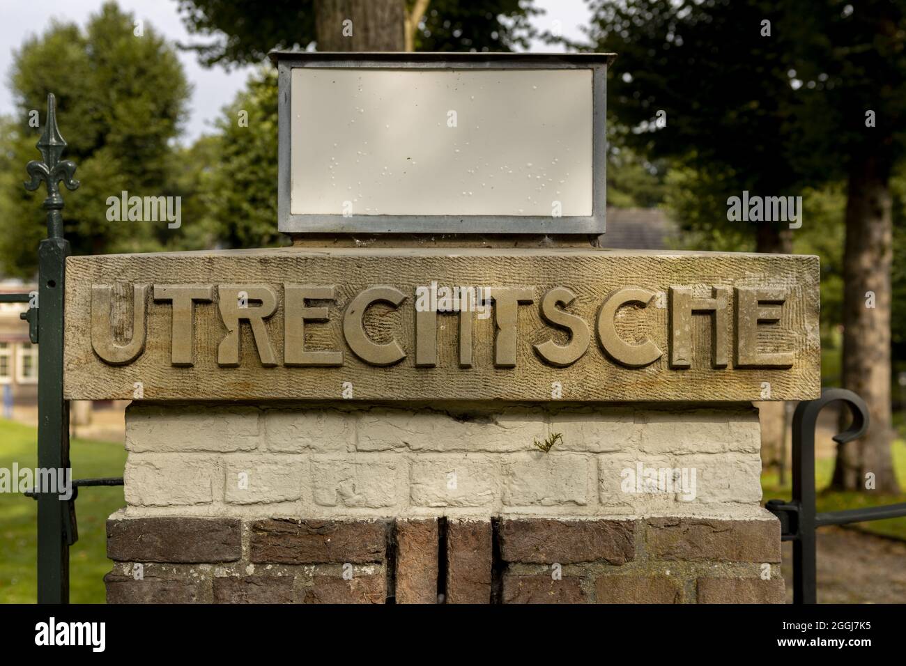 SOEST, NETHERLANDS - Aug 21, 2021: Frontal view on column at entrance ...