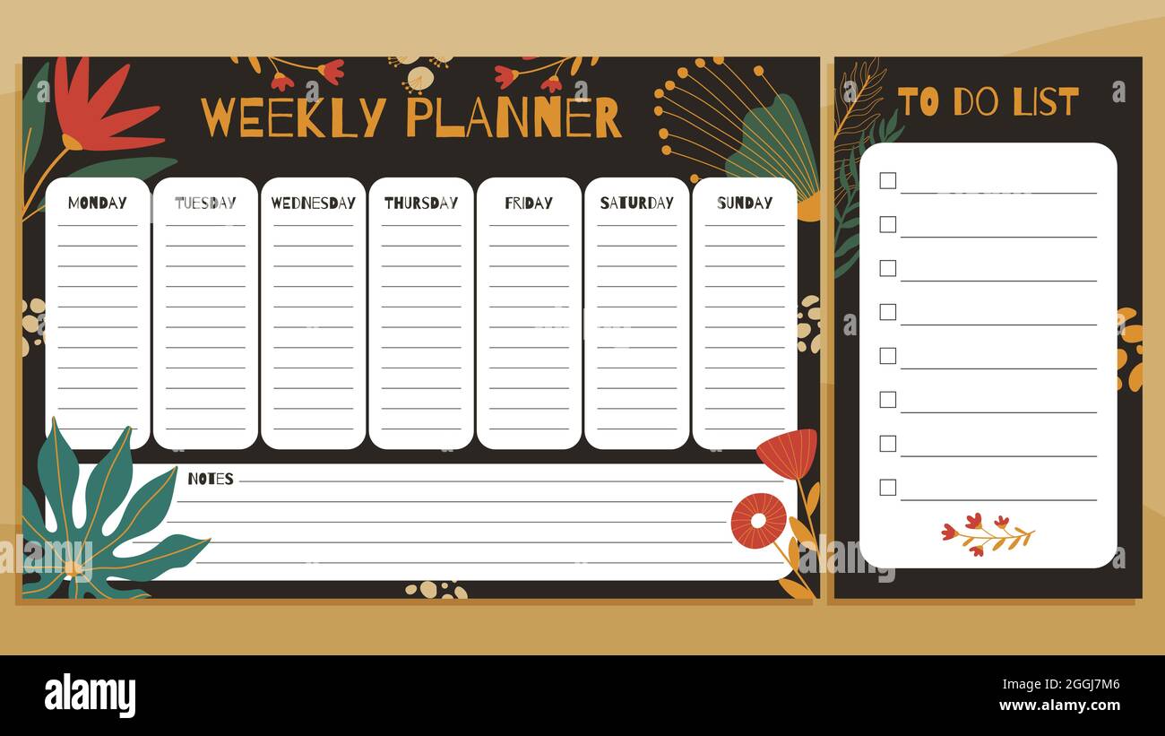 Weekly planner and to do list print concept templates. With hand drawn ...